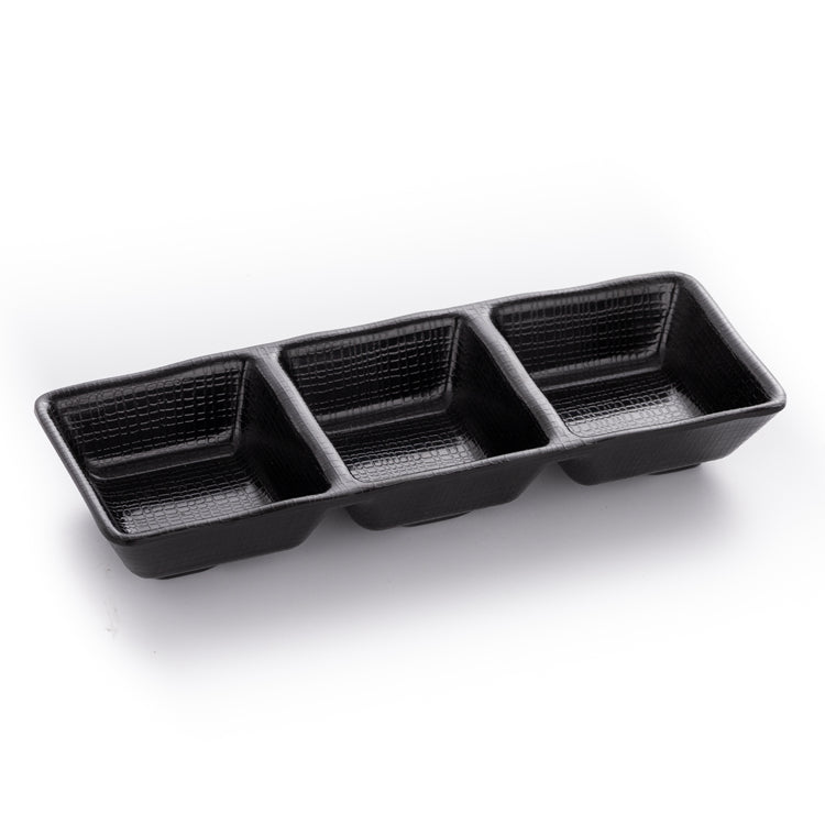 Matte Black 3 Compartment Sauce Dish With Chequer Pattern – Jamie
